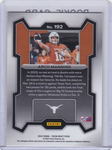 ARCH MANNING ROOKIE CARD 2024 PRIZM RATED $$ RC Texans Longhorns ...