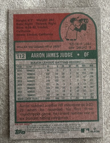 Aaron Judge 2024 Topps Heritage #112 Red Border White New York Yankees ...