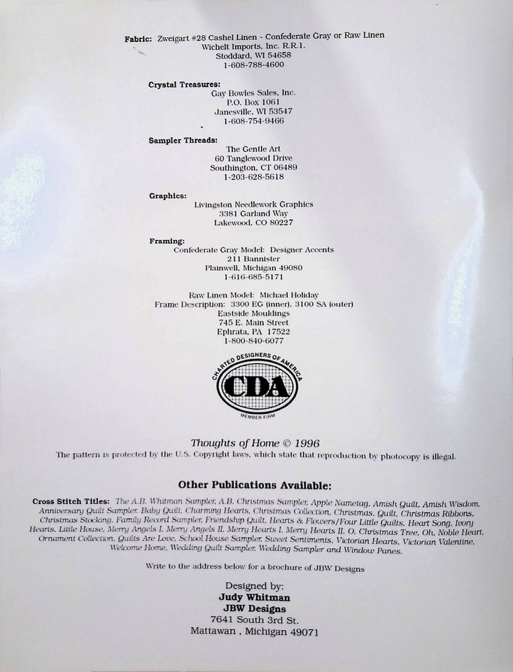 Thoughts of Home Sampler Counted Cross Stitch Pattern Booklet by JBW ...