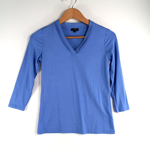 Talbots Top Shirt Women's Size P Blue Solid V-Neck 3/4 Sleeve Pullover ...