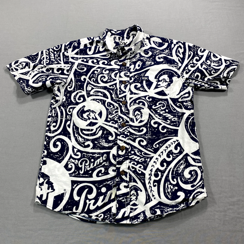 Primo Beer RIX Shirt Mens Medium Blue White Tribal Hawaiian Casual Camp ...
