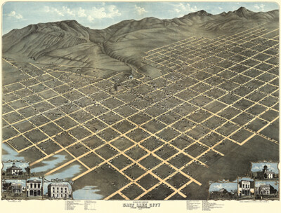 Salt Lake City, Utah - 1870 - Aerial Bird's Eye View Map Poster | eBay