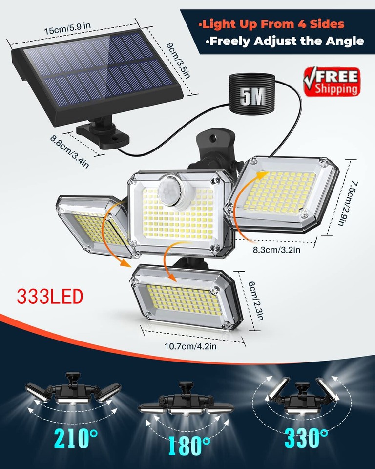 333 LED Solar Lights Outdoor 3200LM Waterproof Motion Sensor Security ...