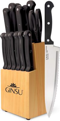 Ginsu Kiso 14-Piece Black Serrated Cutlery Knife Set, Stainless Steel ...