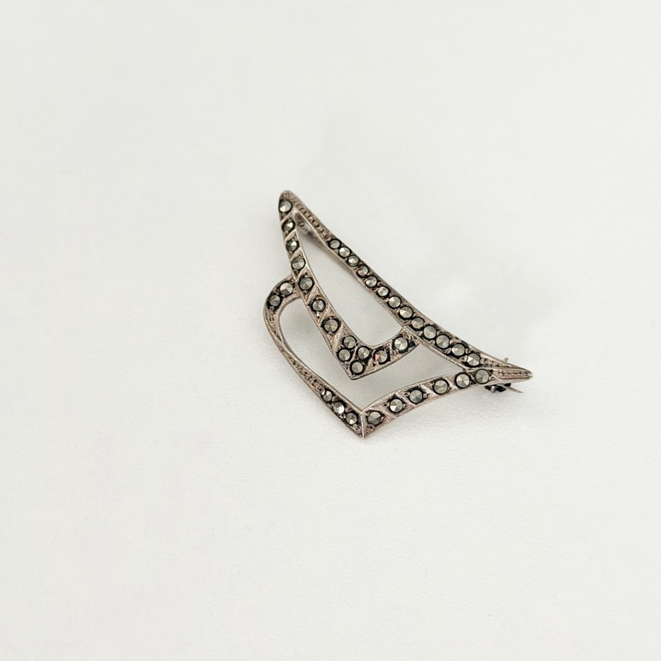 Vintage 925 Sterling Silver Marcasite Unique Abstract Leaf Shaped ...