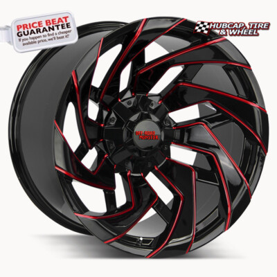 OFF ROAD MONSTER M24 GLOSS BLACK CANDY RED MILLED- 20X10- 5x127 BP, NEG ...