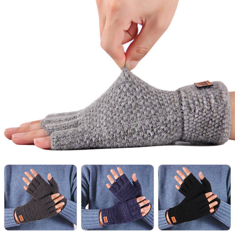 Winter Alpaca Wool Fingerless Gloves Thermal Knitted Half Finger Mitten ...