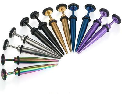 12pcs Mixed Colors 16G Stainless Steel Taper Spikes Fake Cheater Ear ...