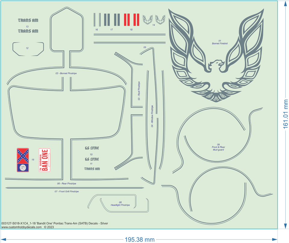'Bandit One' Pontiac Trans-Am (SATB) Decals - 1/18 1/25 - Water Decal ...