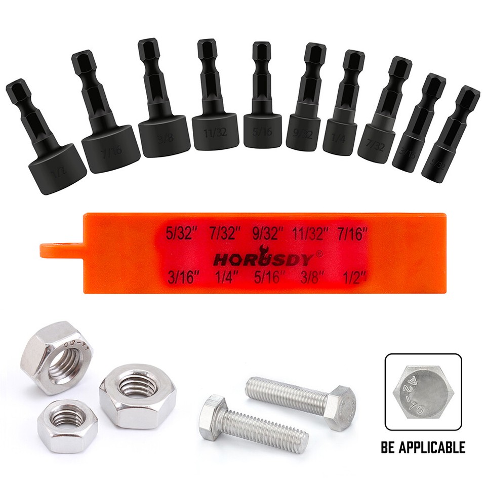 22PCS Power Nut Driver Bit Set Quick Change MM & SAE Impact 1/4" Hex ...