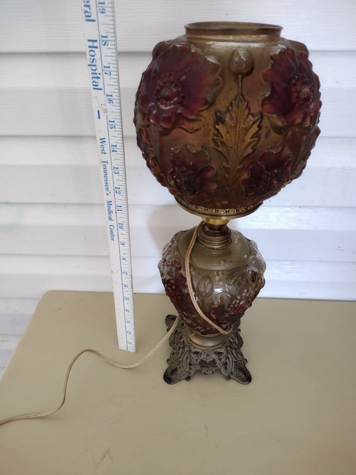 Rare Antique Goofus Glass Poppies Hurricane Lamp | eBay
