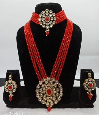 Bollywood Kundan Long Har Crystal Gold Plated Bridal Jewelry Necklace ...