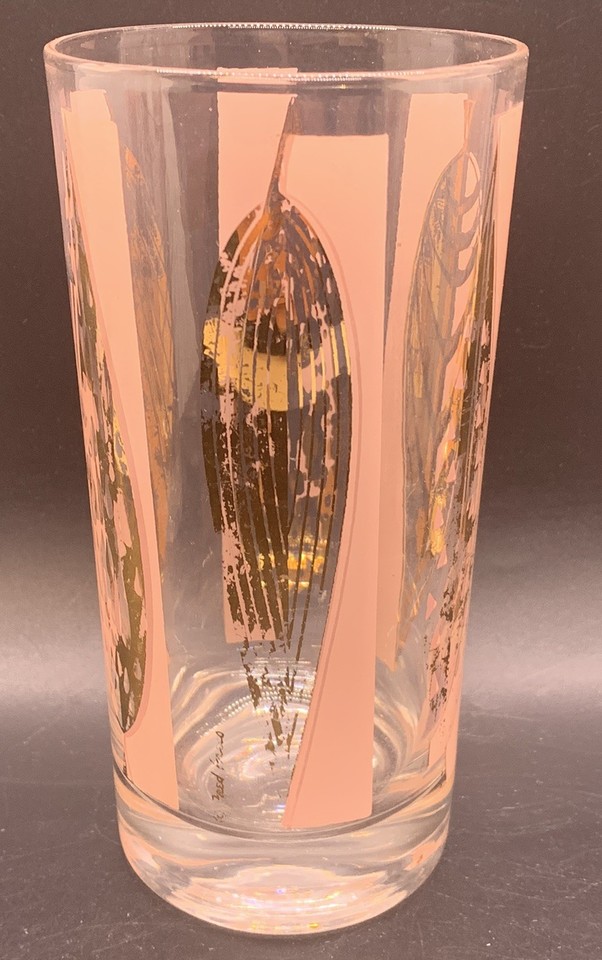 Vintage MCM Fred Press Signed Highball Glass Pink and Gold Set Of 5 | eBay