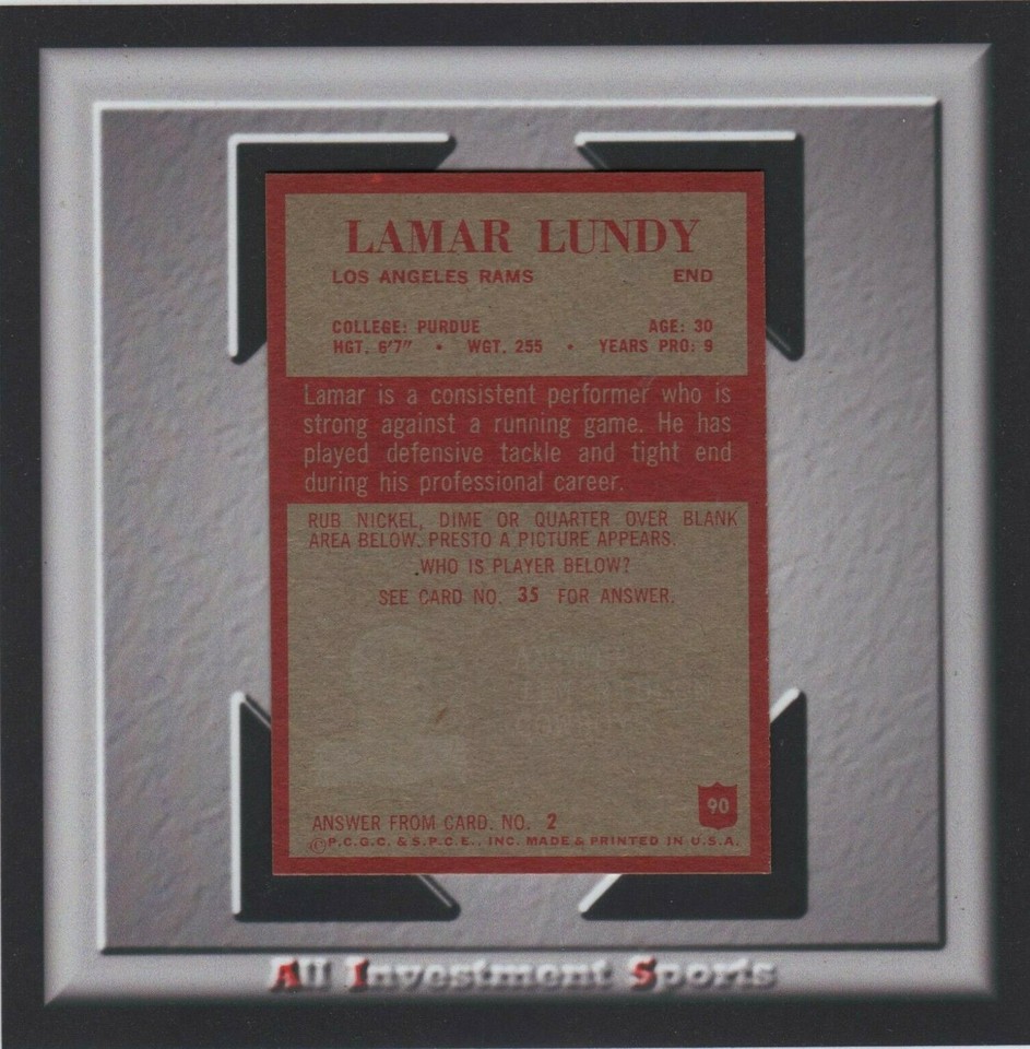1965 Philadelphia LAMAR LUNDY #90 NM-MT (B) **nice football card** TD89 ...