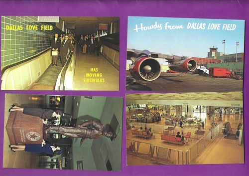 60s Dallas TX Love field airport postcards lot of 4 -moving sidewalks ...