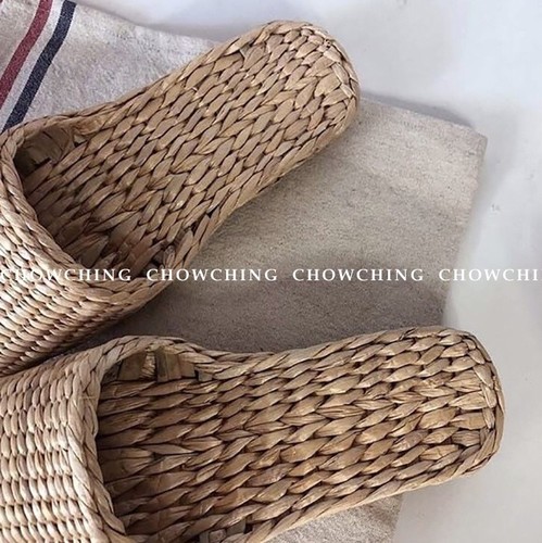 Retro Women Unisex Natural Straw Woven Slippers Shoes Sandal Flip Flop ...