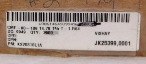 Vishay/Dale CMF-60-106 Metal Film Resistor 14.7K Ohm 1% 1/2 Watt ...