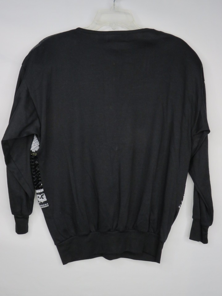 VTG BONNIE & BILL BY HOLLY BLACK MIXED MEDIA LONG SLEEVE KNIT TOP SZ S ...