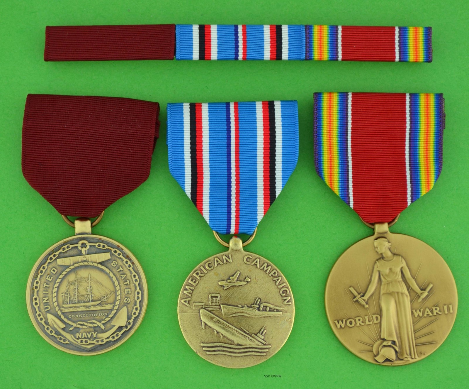 3 WWII Navy Medals & Ribbons - Good Conduct, American Campaign, WW2 ...
