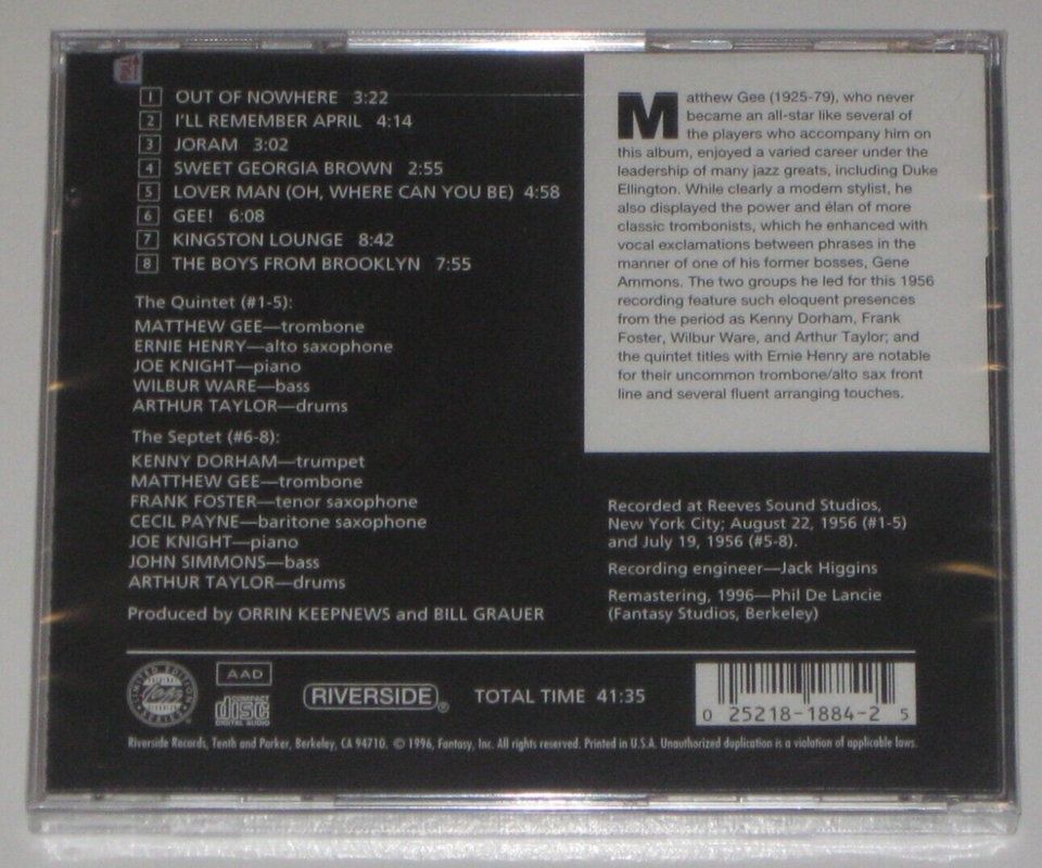 MATTHEW GEE "JAZZ BY GEE" LIMITED EDITION CD ORIGINAL JAZZ CLASSICS NEW ...