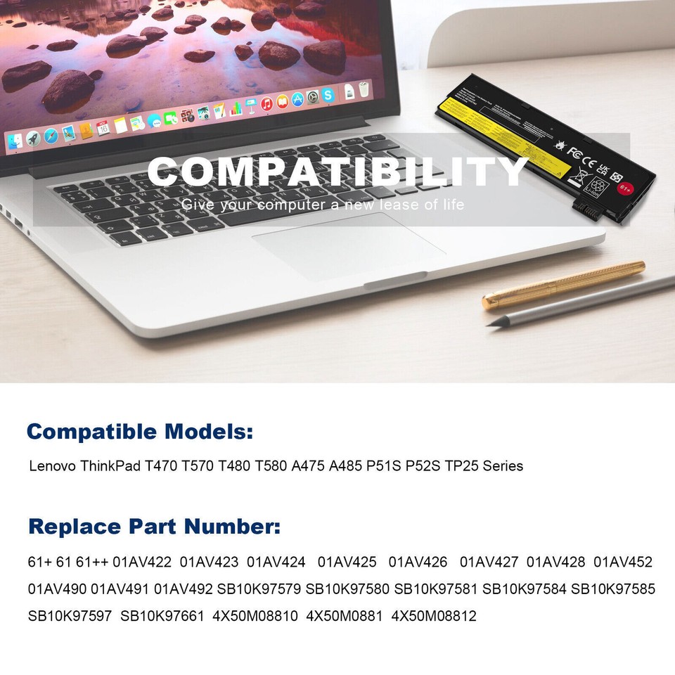 Battery 61++ for Lenovo Thinkpad T470 T480 T570 T580 P51s P52s 01AV423 ...