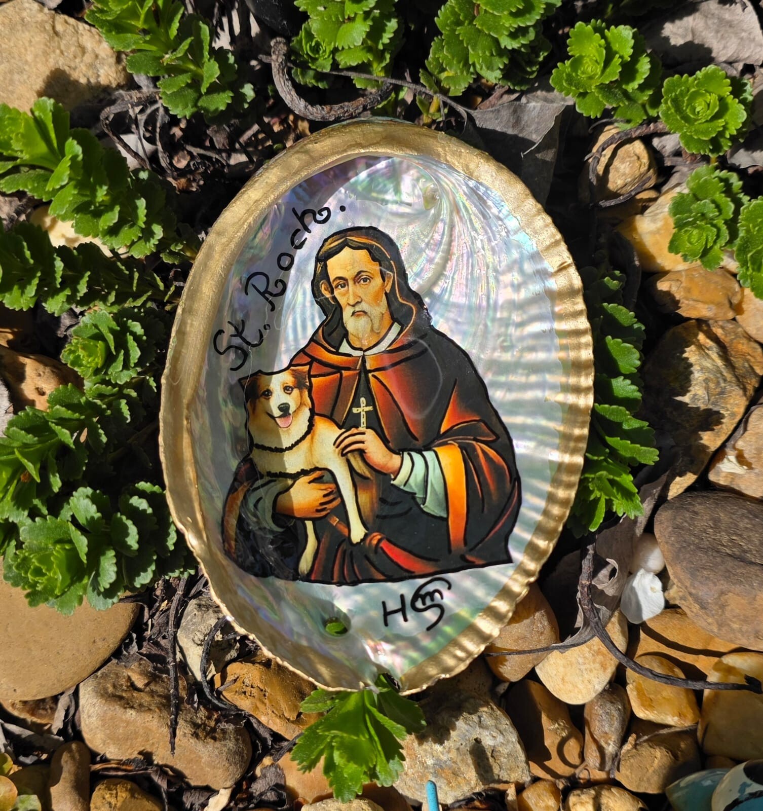 St. Roch Patron of Dogs Abalone Shell Art - Religious Artwork and Beach ...