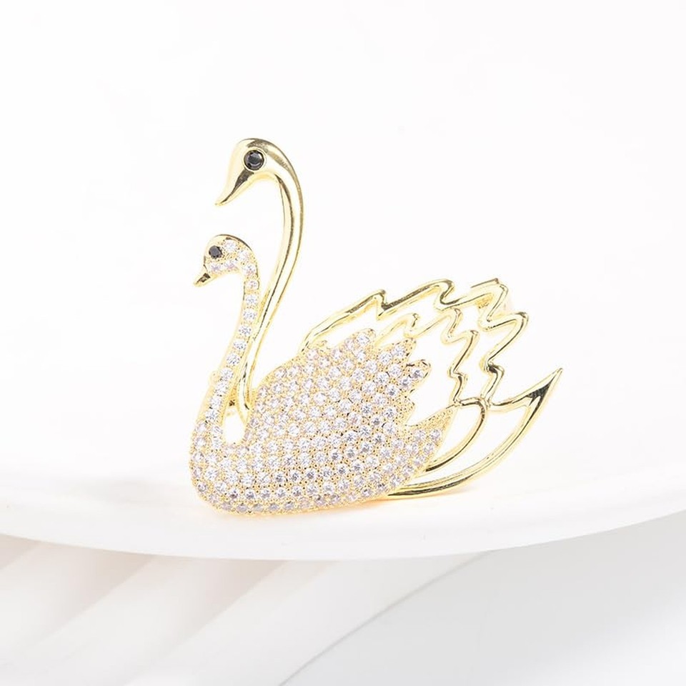 Gold Goose Brooch Pin for Women Men Rhinestone Animal Lapel Pins Blazer ...