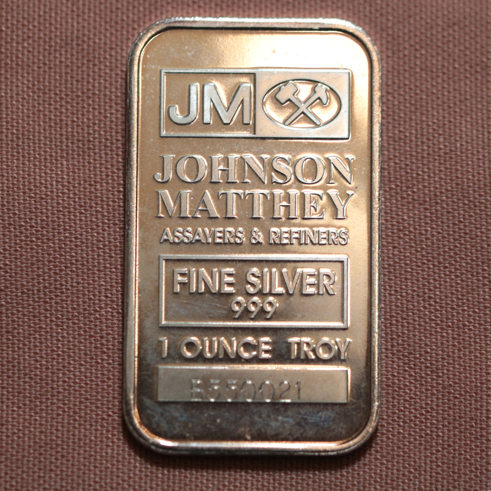 Johnson Matthey Logo Back 1 oz .999 Fine Silver Bar S/N B550021 Free ...