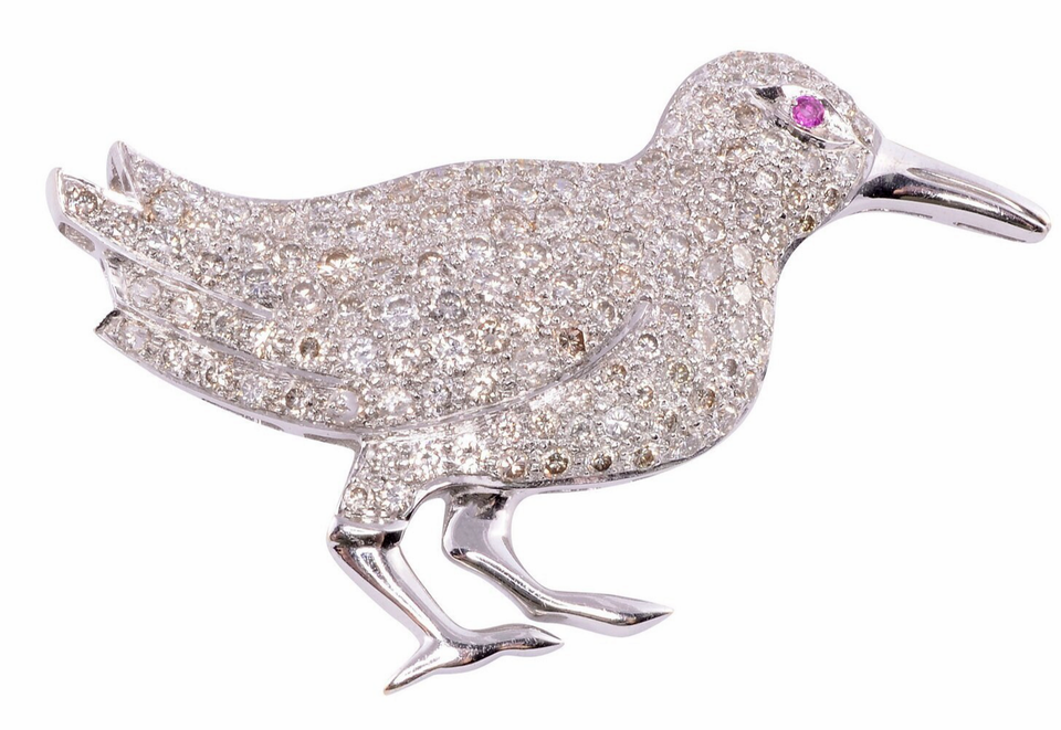 1.77ct Natural Diamond 14K BIS Hallmarked White Gold Ruby Birds Brooch ...