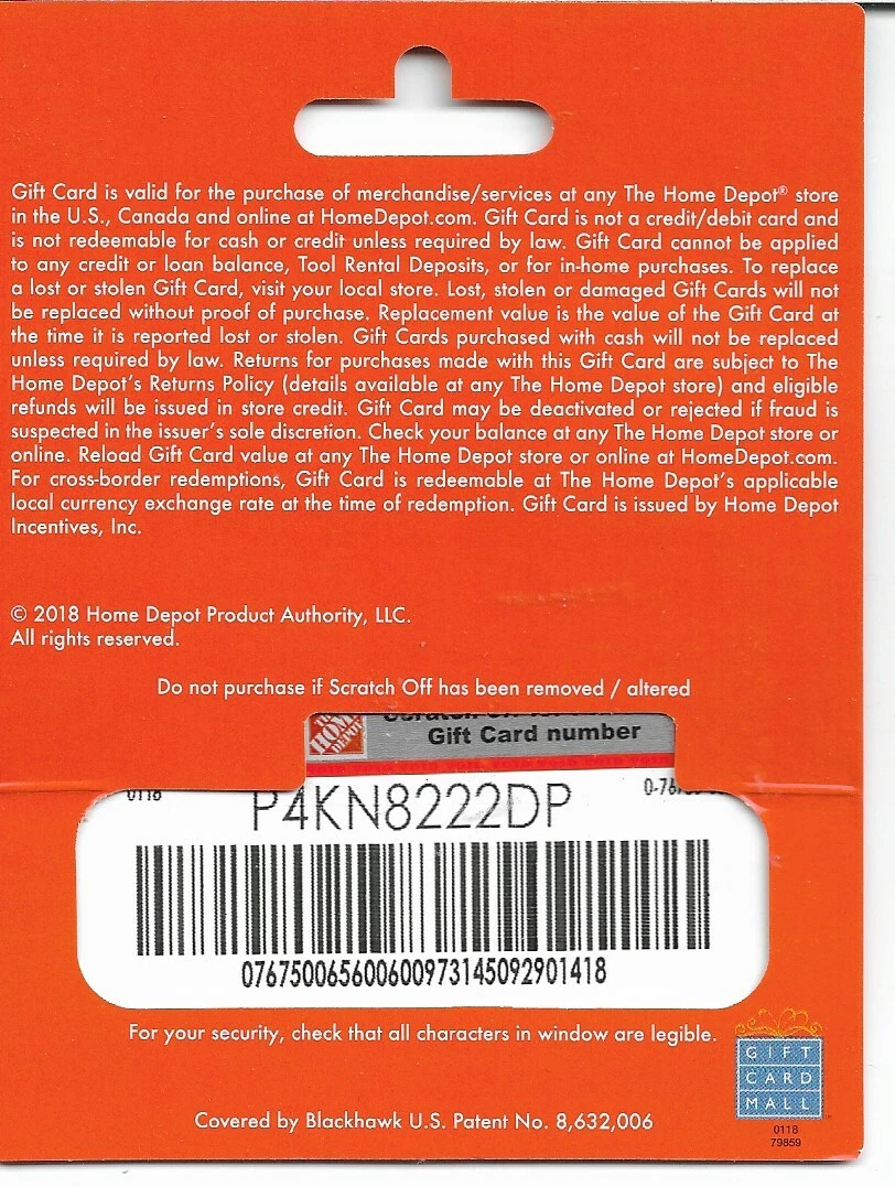 Home Depot Gift Card Back