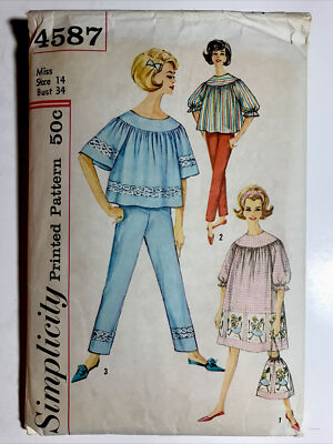 Simplicity 4587 Misses Nightgown Pajamas & Laundry Bag 14 Vintage ...
