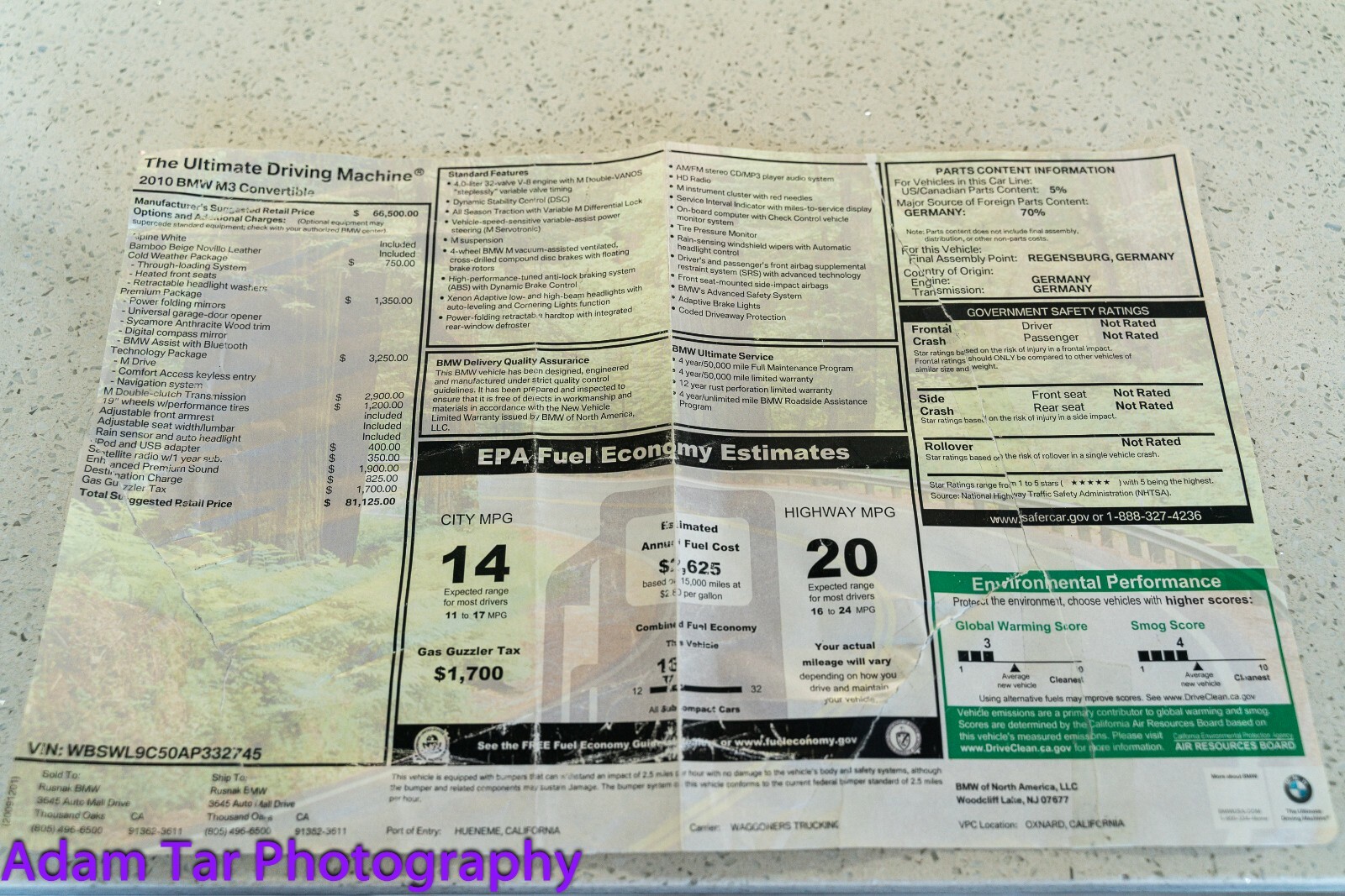 2010 BMW M3 Original MSRP Window Sticker | eBay