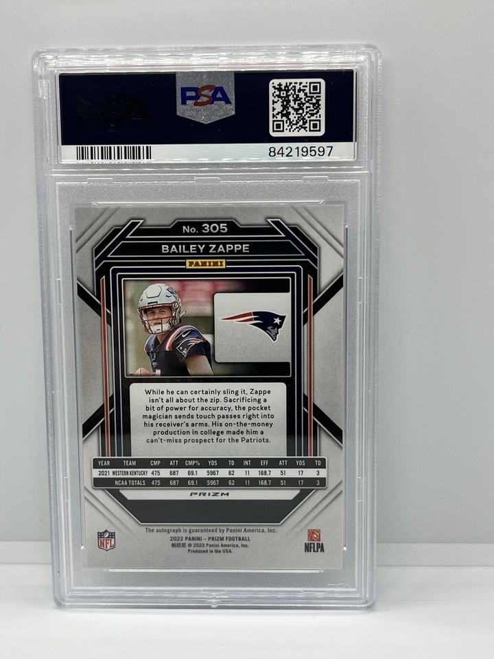 2022 PANINI FOOTBALL BAILEY ZAPPE SILVER PRIZM AUTO ROOKIE RC PATRIOTS ...