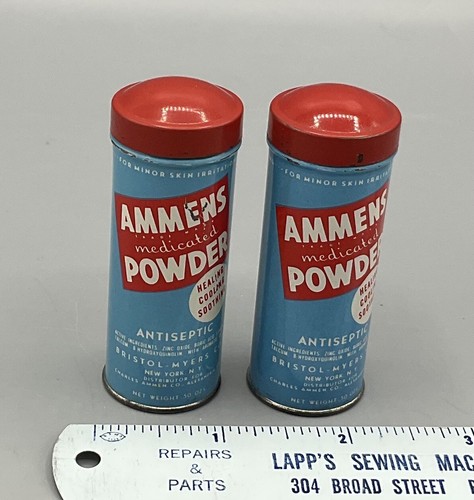 2 Vtg Ammens Powder Talc Tin Talcum Powder Advertising .5oz Travel ...