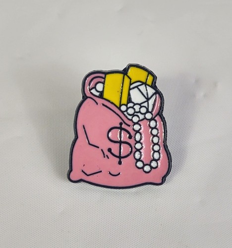 Metal Enamel Lapel Pin Pinback Pink Money Bag Gold Diamonds Jewels Cash ...