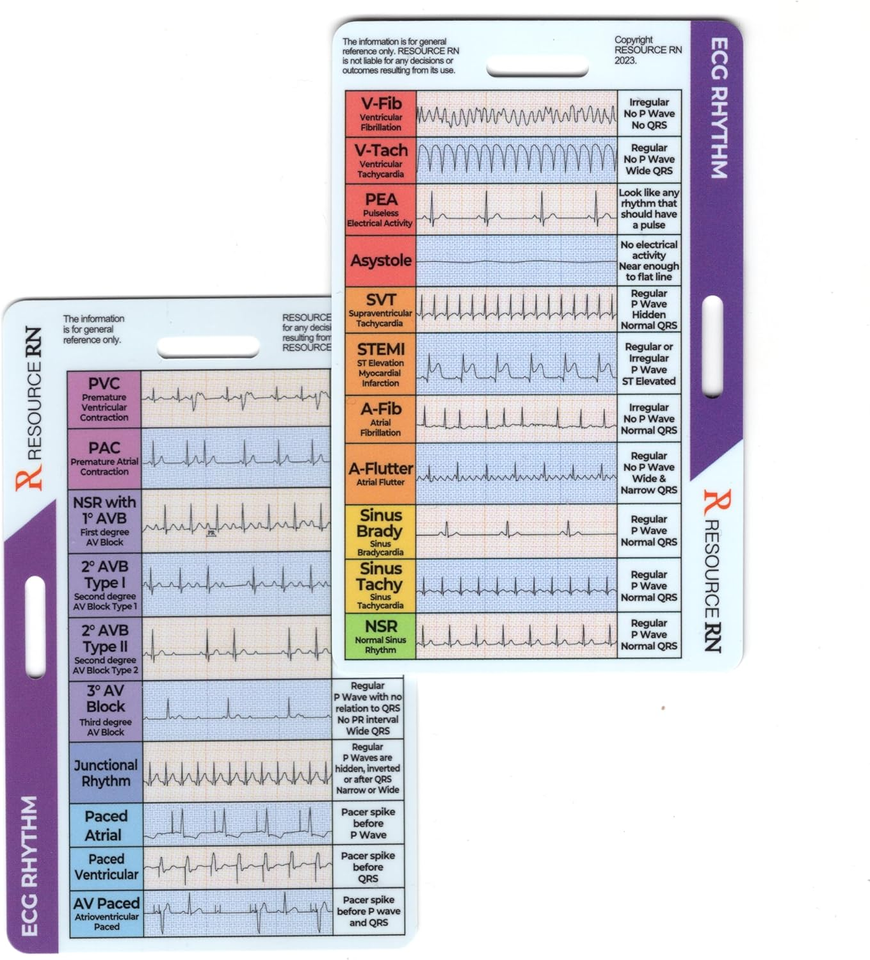 EKG Rhythm Interpretation Badge Card – Quick Reference Guide for ECG ...