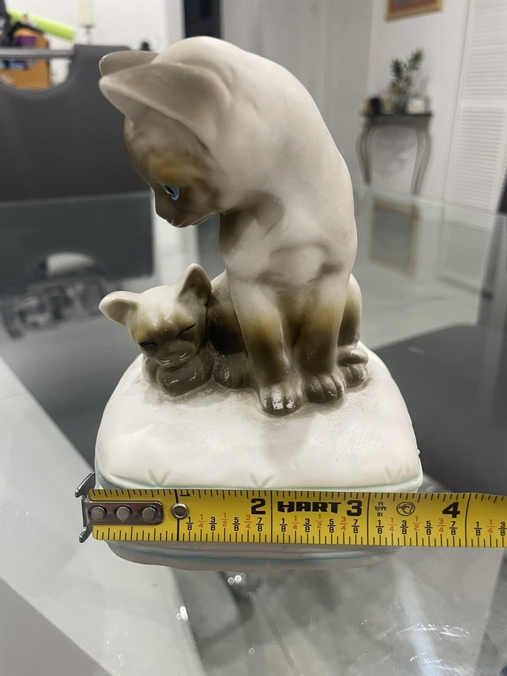 Vintage Mann Music Box Siamese Cat +Kitten Hand Painted Porcelain Japan ...