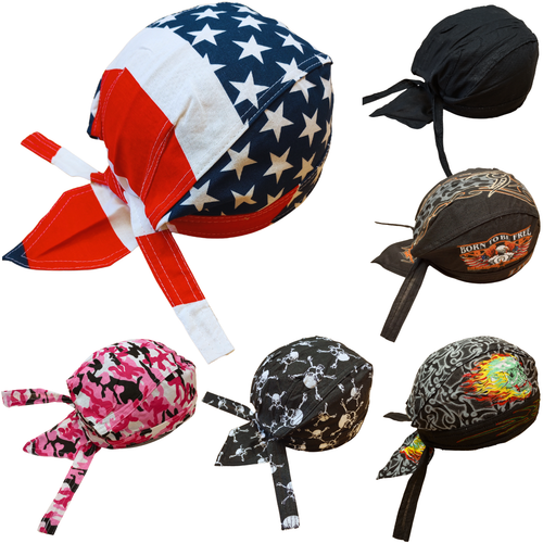 1pc Skull Cap Cotton Do Rag + Sweatband Mesh Liner Biker Hat Durag Dew ...
