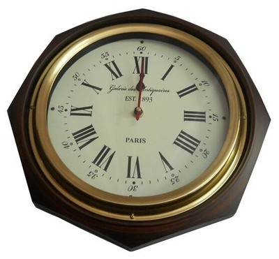 Antique Style Vintage Wooden 11 Inch Heptagon Shape Brown Wall Clock ...