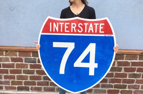 Vtg Huge Big I74 I Interstate 74 Shield highway road sign | eBay
