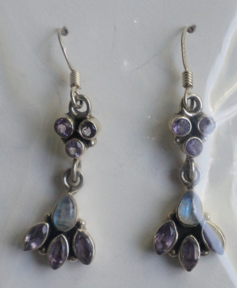 Fiery Blue MOONSTONE and Faceted GEMSTONES in STERLING Silver Settings ...