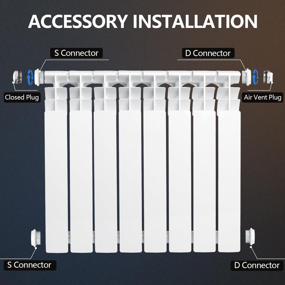 Quiet Energy Saving Hot Water Radiator, 10-Panel Wall-Mounted Aluminum ...