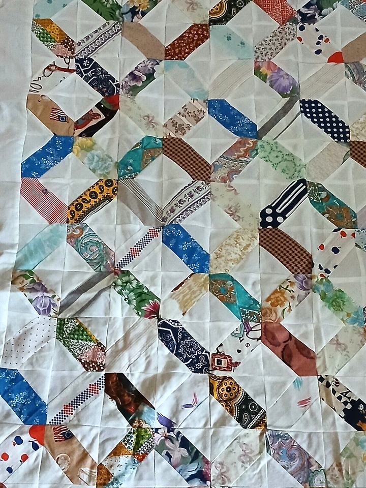 UNFINISHED QUILT TOP PATCHWORK SCRAPPY 45" X 50" PRAIRIE POINTS BABY ...