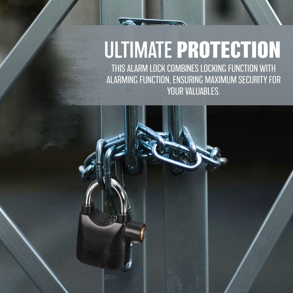 MOTION SENSOR ALARM PADLOCK HEAVY DUTY WIRELESS SIREN WATERPROOF LOUD ...