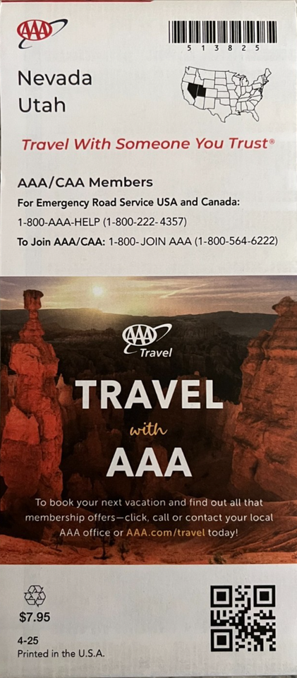 New AAA NEVADA - UTAH STATE ROAD MAP Highway Tour NV/UT Las Vegas ...