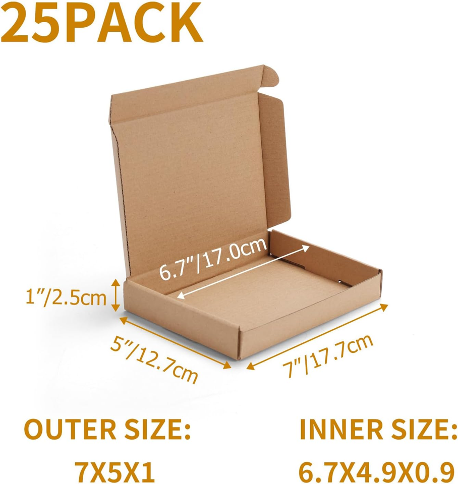 Shipping Boxes Bulk 7X5X1 Inch 25 Pack Brown Tab Lock Tuck Top Mailer ...