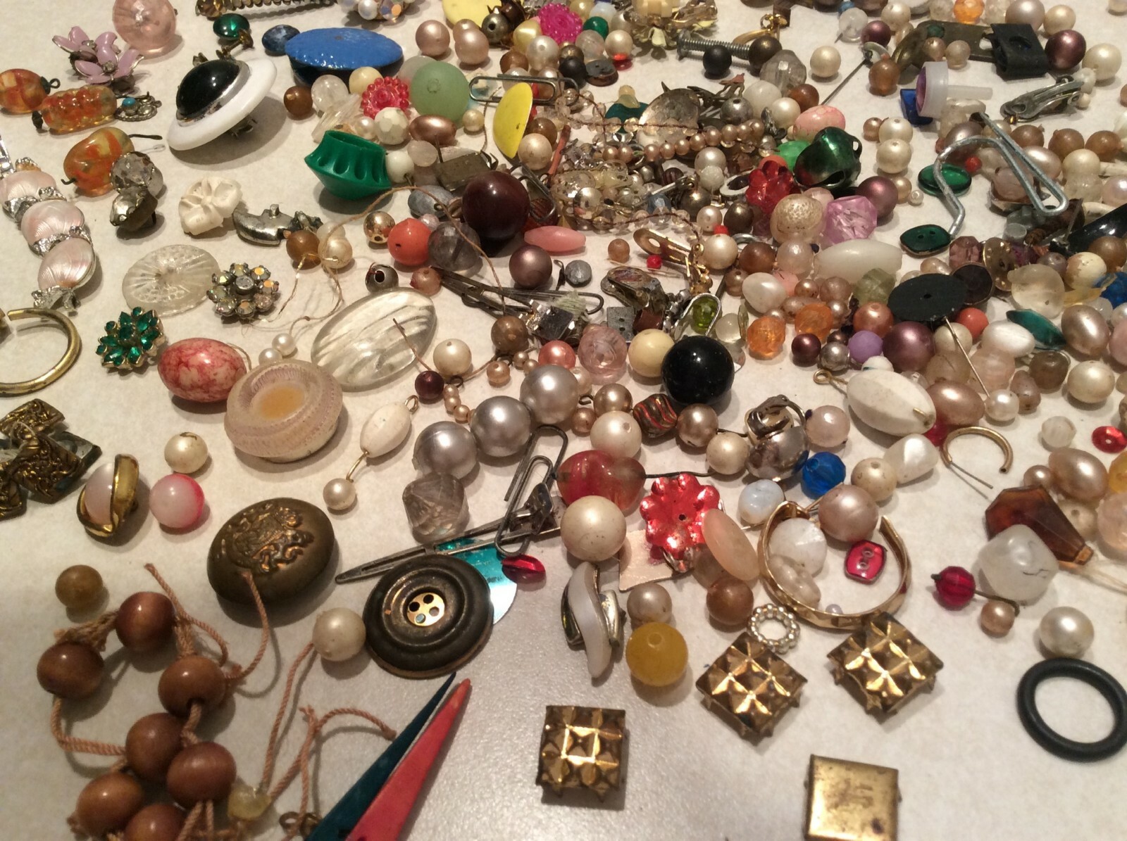 Vintage jewelry findings- beads, chains, jewelry, cut stones, UNSORTED ...