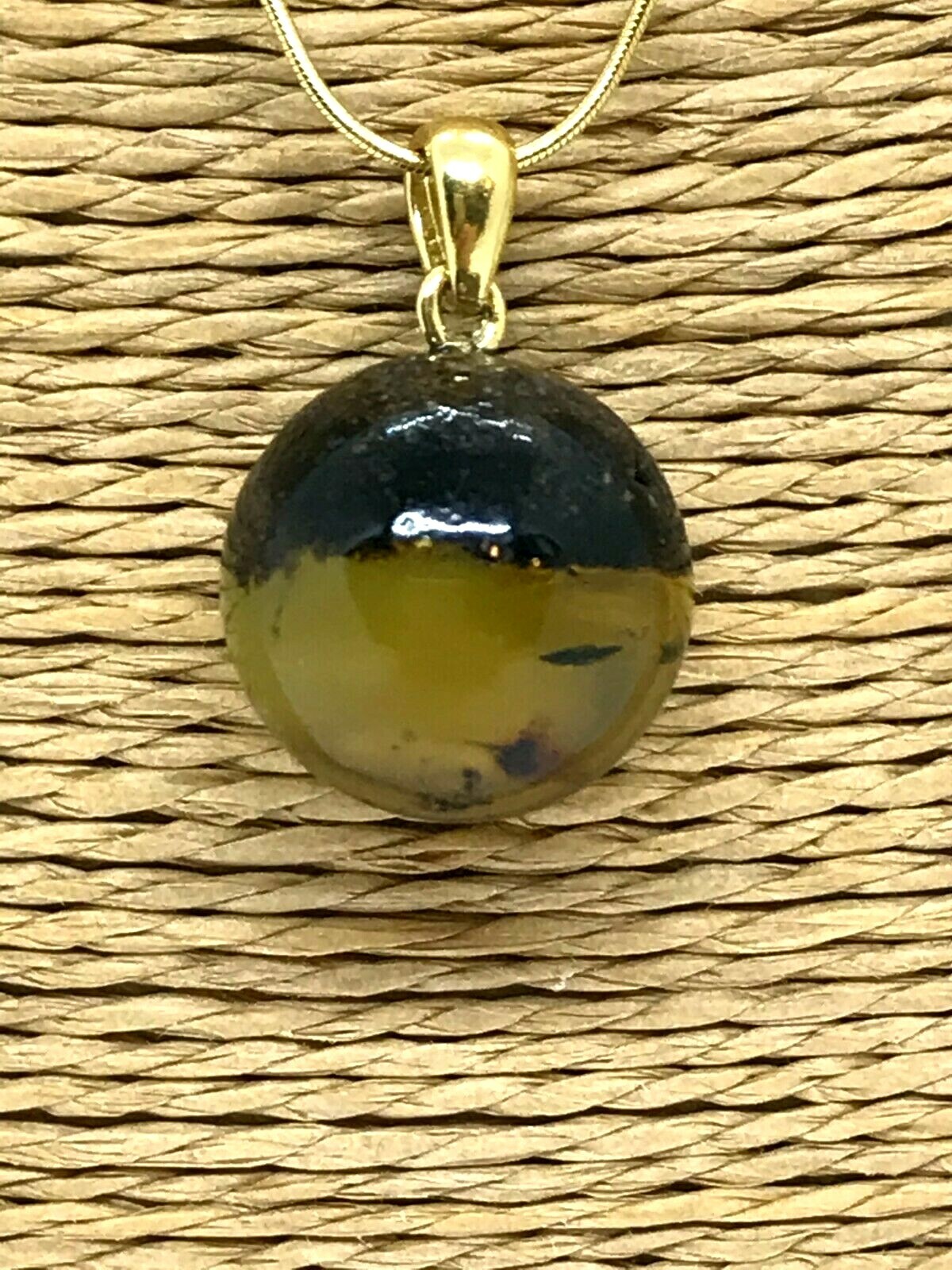 AMBER PENDANT ROUND Bead Gift Natural Baltic Amber Silver 925 Gold PL 3 ...
