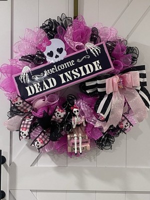 Handmade Summerween Wreath With Welcome Dead Inside Sign, & Skeleton ...