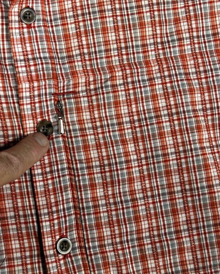 Cabela's Orange/Gray Plaid Sz L Cool Max Short Sleeve Shirt Cotton Zip ...